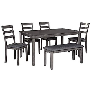 Signature Design by Ashley Bridson Modern 6 Piece Dining Set, Includes Dining Table, 4 Chairs & Bench, Gray