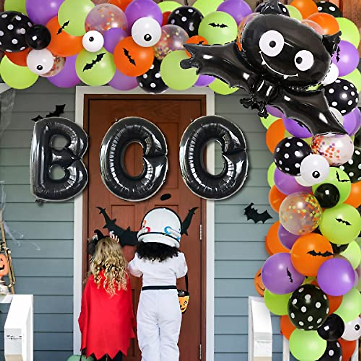 Halloween Balloon Garland Arch Kit for happy BOO Day Parties BOO Bat Foil Balloons 3D Bat Wall Stickers Black Purple Green Orange Halloween Party Decorations Supplies
