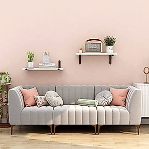 Godimerhea White Floating Shelves for Wall, Modern Wall Mounted Set of 2,Neutral Wooden Storage Decorative Hanging Shelf with Black Metal Brackets for Bathroom Living Room,Kitchen