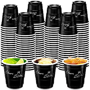 Lounsweer 100 Pcs Plastic Glasses Cups 2 oz Disposable Cups Mini Party Plastic Glasses for Bachelorette Birthday Tasting Serving Samples Cups (Black)