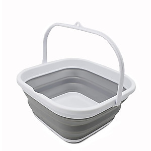 SAMMART 5.5L (1.4 Gallon) Collapsible Square Handy Bucket/Foldable SquareWater Pail/Portable Tub with Handle. (White/Grey, 1)