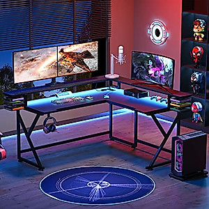 Tribesigns Computer Desk L Shaped with Led Lights & Power Outlet, 61 inch L-Shaped Computer Corner Desk with Monitor Stand, Ergonomic Home Office Gaming Desk with USB Port & Hook (Black)