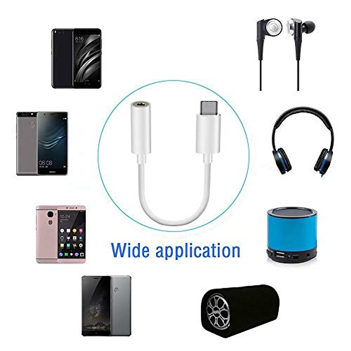 HOVTOIL Type C to 3.5mm Audio Adapter Cable 2Pcs Type C USB-C Male to 3.5mm Female Headphone Jack Aux Audio Adapter Cables High Performance White 2pcs