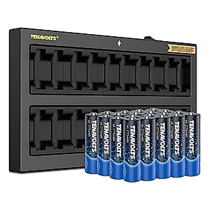 TENAVOLTS 1.5V AA Lithium Rechargeable Battery, 1.8h Fast Charge, Wall Charger, Constant Output at 1.5V, 2775 mWh, 20 Count with Charger