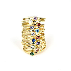 espere Sterling Silver Birthstone Stacking Ring Dainty Birthstone Rings Open Adjustable [March - Aquamarine]