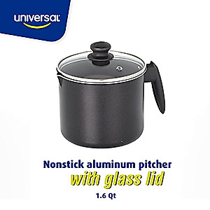 Universal 1.6Qt Nonstick Milk Pitcher Jar with Glass Lid, Aluminum construction