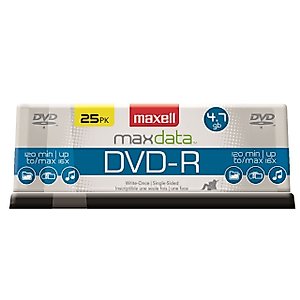 Maxell – 638010, DVD-R Blank Disc - 4.7GB Storage Capacity with 16X Write Speed - Write-Once Format for Large File and Archiving with Superior Archival Life - Compatible with DVD or Player - 25 Pack