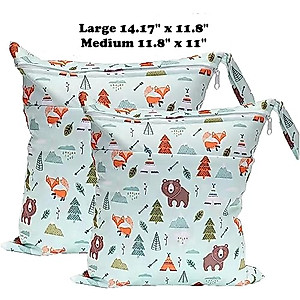Wet Dry Bag for Cloth Diapers, 2PCS Waterproof Reusable Wet Bag with Zippered Pockets, Washable, Reusable for Travel, Beach, Pool, Stroller, Diapers, Dirty Gym Clothes, Swimsuits, 14x12In & 12x11In