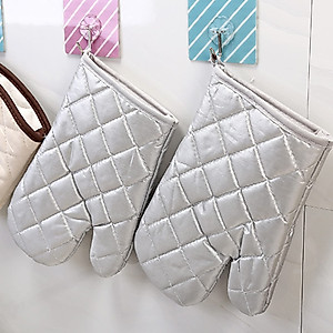 1 Pc Oven Mitts,Baking Gloves Anti-scalding Oven Gloves Thickened Breathable Heat Insulation Non-Slip Kitchen Mittens for Cooking Baking Barbecue BBQ Microwave Silver 10.04" x 5.51"
