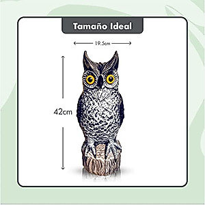 Bird Blinder Owl Decoy (16.5 Inch Tall) Natural Enemy Bird Deterrent, Great Horned Owl to Keep Birds Away - Owl Decor to Protect Gardens from Wildlife - Scarecrow for Outdoors or Indoors