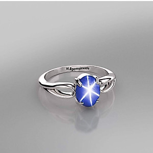 HRG Blue Lindy Star Ring 925 Sterling Silver 6Rays Star Ring Oval Cabochon Ring Weeding Ring Birthstone Ring (7)