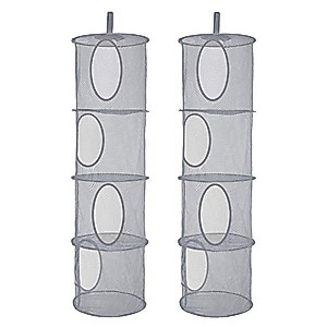 Libeder Mesh Hanging Storage Space Saver Bags Organizer,Foldable Storage Organizer 4 Compartments Toy Storage Basket for Kids Room Bathroom 2 Sets Grey