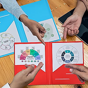 EOOUT 24pcs Folders with Pockets, Plastic Pocket Folders, Two Pocket Folders with Label, 6 Colors, Letter Size, A4 Size, for Office, Teaching, Students and School