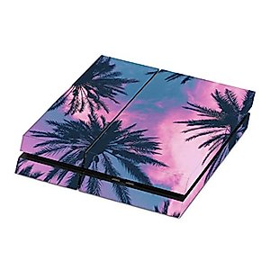 ZOOMHITSKINS Compatible with PS4 Skin, Compatible for Playstation 4, Palm Sky California Summer Vibes Purple Tropical, 1 PS4 Console Skin, Easy to Install, 3M Vinyl Decal, Made in The USA