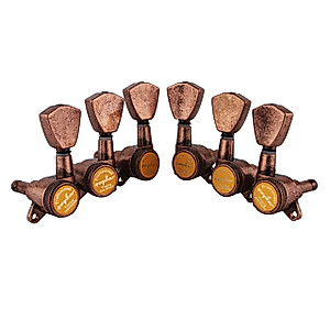 Guyker Guitar Locking Tuners (3L + 3R Handed) - 1:18 Models Rear Lock String Tuning Key Pegs Machine Head with Trapezium Button Antique Bronze, GK04SP