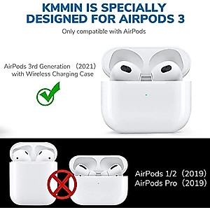 KMMIN Airpods 3rd Generation Case with Keychain Hard TPU Full-Body Rugged Protective Airpod Case 3rd Generation Airpod 3 Case for Men Women Wireless Charge Front LED Visible-Black
