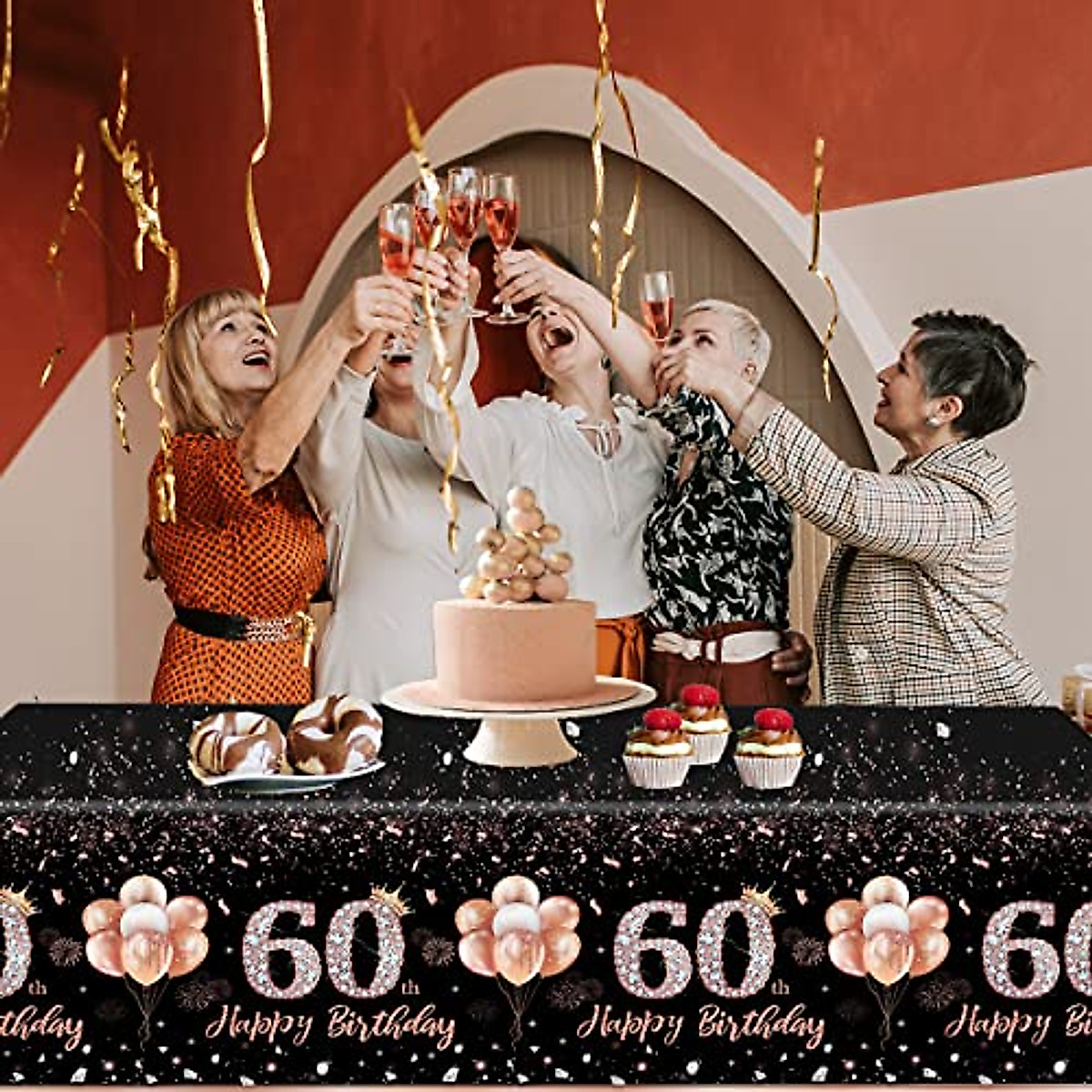 GREHUMOR 3Pcs 60th Birthday Tablecloth Decorations for Women-Rose Gold Pink Table Cloth Happy 60 Birthday Theme Party Supplies Table Cover Plastic Disposable Rectangular Party Decorations
