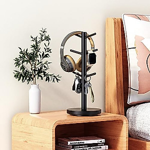 Coffee Mug Holder Tree, Upgraded 360° Rotated Coffee Cup Holder for Counter, Wood Coffee Mug Tree, Coffee Mug Rack with 6 Hooks, Coffee Mug Organizer Station, Mug Stand Coffee Bar Accessories, Black