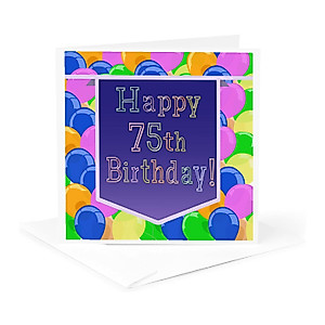 Balloons with Purple Banner Happy 75th Birthday - Greeting Card, 6 x 6 inches, single (gc_174847_5)