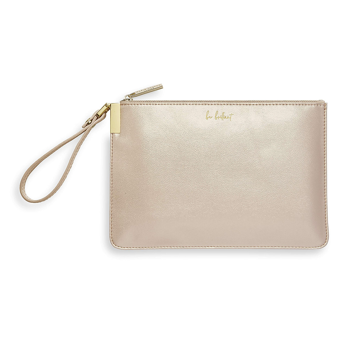 KATIE LOXTON Be Brilliant Womens Vegan Leather Secret Message Pouch Clutch Metallic Champagne