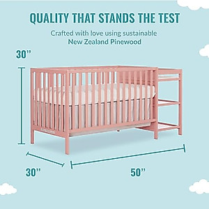 Dream On Me Synergy Convertible Crib and Changer in Dusty Pink with Detachable Changing Table, JPMA Certified, 1” Changing pad