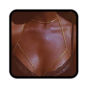 TWINKLEDE Boho Body Chain Bra Gold Chest Chains Festival Rave Harness Chain Summer Beach Bikini Body Chain Jewelry for Women and Girls