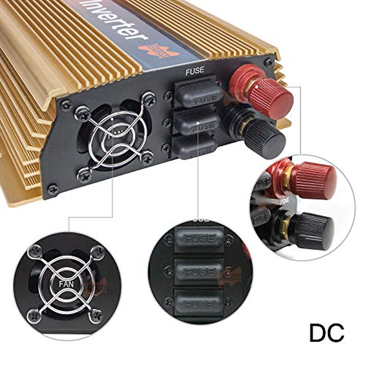 Marsrock 1300W Grid Tie Inverter Auto 20-50VDC(30v, 36v Solar) to 90~140VAC(110V AC) MPPT Pure Sine Wave Inverter for Max 1500W Solar or Wind Power Input (Golden)
