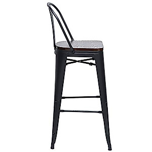 HAOBO Home 24" High Back Barstools Metal Stool with Wooden Seat [Set of 4] Counter Height Bar Stools, Matte Black