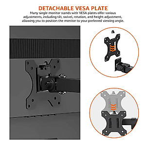 Amazon Basics Single Computer Monitor Stand with Tilt and Rotation, Height Adjustable VESA Desk Arm Mount, Steel, 30 inches, Black
