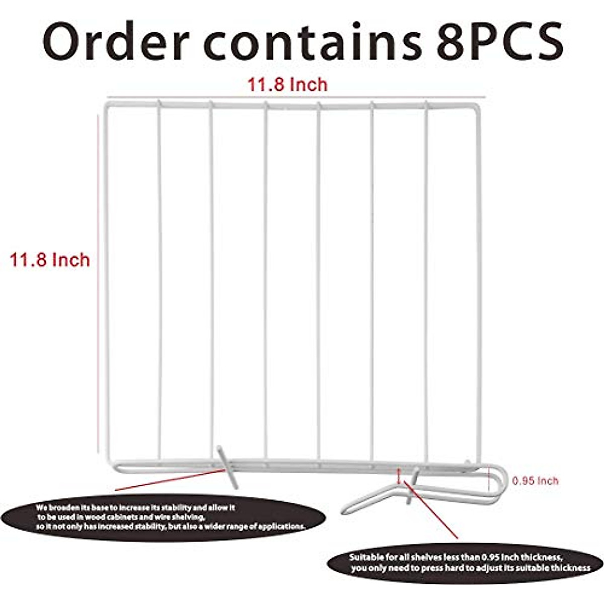 Cq acrylic Set of 8 Vertical Closet Wood Shelf Divider- Only Need to Slide to Adjust The Appropriate Distance - wire shelving Separators,White