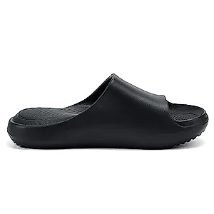 ANLUKE Pillow Slippers for Women and Men Comfortable Cloud Slides for Indoor and Outdoor Home Cushioned Thick Sole Soft Rebound Black 42/43