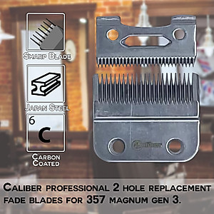 Caliber Pro 357 Magnum Clipper Blades - Cordless Clipper and Trimmer Professional Hair Cutting Blade - Spare Barber Blade for Men's Hair and Beard Grooming Clippers Kit (Replacement Blade)