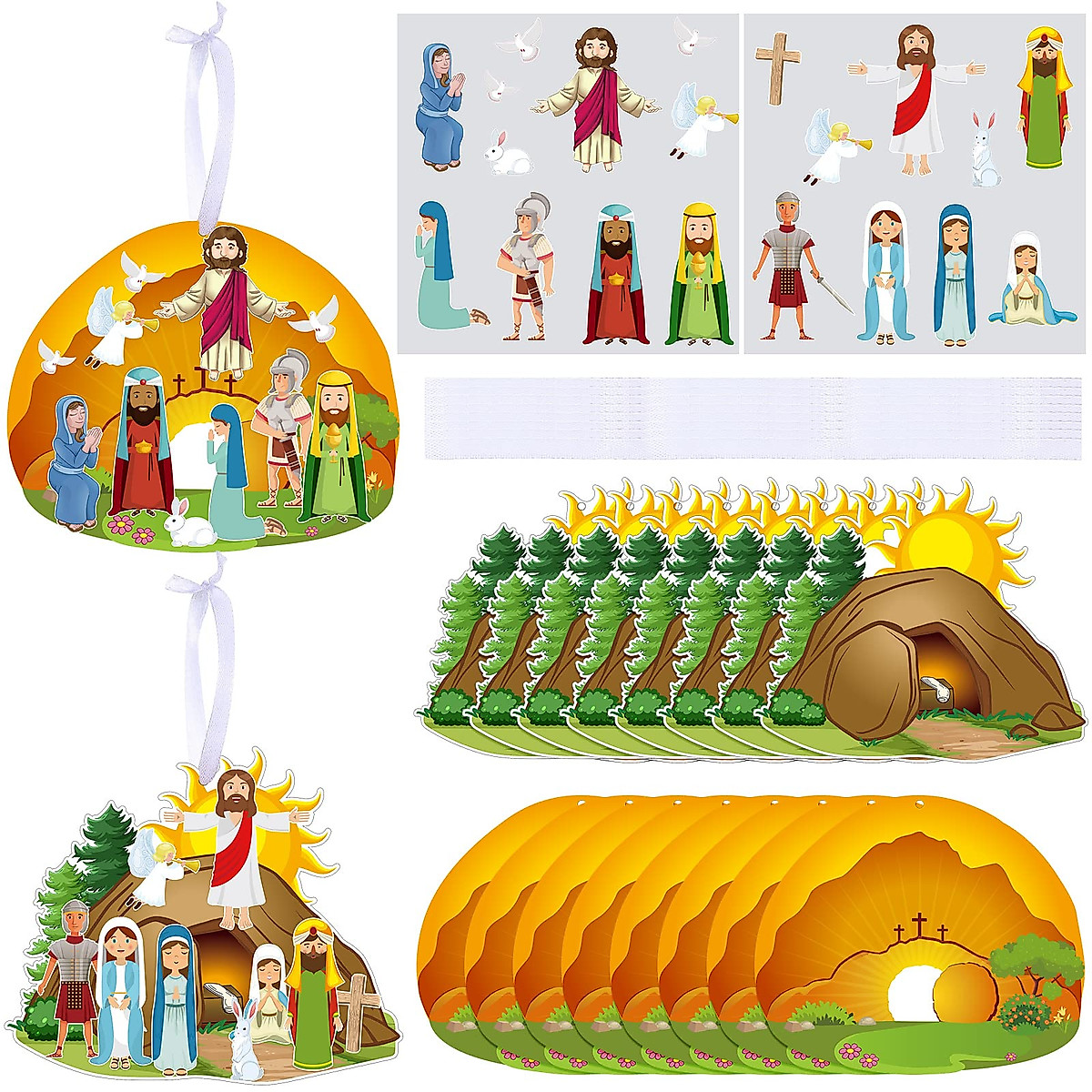 Civaner Make an Easter He Lives Sticker Scenes Religious Easter Stickers Craft Kit for Kids Resurrection Stickers Tree Ornaments Office Christian Jesus Stickers He is Risen Hanging DIY Art(16 Sets)