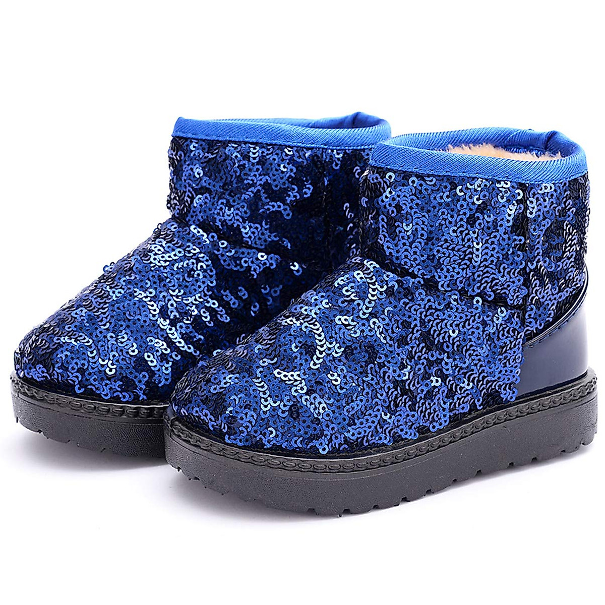 DADAWEN Boy's Girl's Warm Winter Sequin Waterpoof Outdoor Snow Boots Blue US Size 8 M Toddler