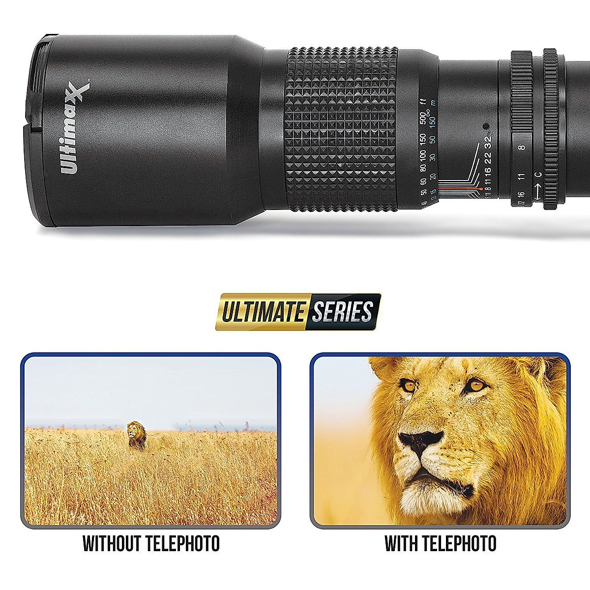 Ultimaxx 500mm f/8 Multi-Coated Telephoto Lens Kit for Canon EOS 80D,77D,70D,60D,60Da,50D,7D,7D II,6D,6D II,5D Mark II,III,IV,5DS,1DS,T7i,T7s,T7,T6s,T6i,T6,T5i,T5,T4i,SL2 & SL1 Digital SLR Cameras