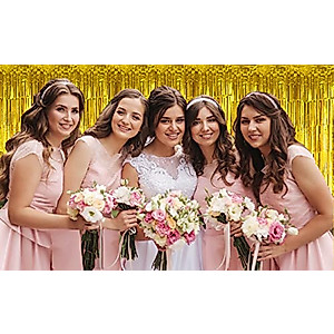 Muhome Gold Foil Fringe Curtain, 4PCS 3.28FT x 8.2FT Tinsel Door Curtains Gold Fringe Backdrop for Wedding Birthday Prom Mardi Gras Graduation Party Decorations