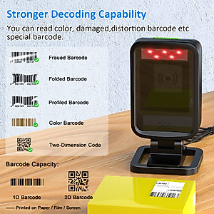 1D/2D Automatic Omnidirectional Desktop Wired USB Bar Code Scanner Reader,Plug and Play,Handsfree Barcode Scanner for Warehouse, Supermarket, Retail Store, Bookstore Pos System