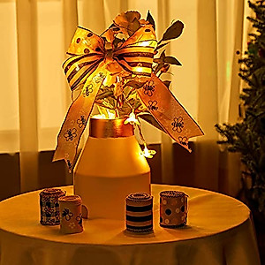 4 Rolls Wired Edge Ribbons 2.5 Inch x 24 Yards Summer Wired Ribbon Gingham Check Ribbons Stripe Ribbons for Wreath Floral Arrangements Crafts Wrapping Supplies (Bee, Cute Colors)