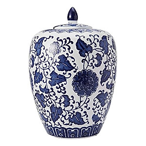 Mikasa 8x8x12 Inch Blue and White Floral Ceramic Canister with Lid