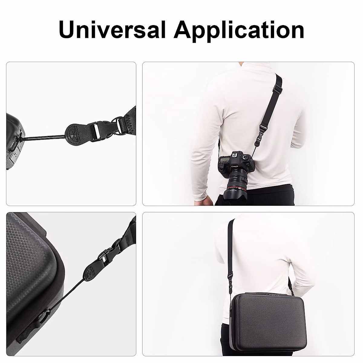 GROLEOA [2 Pack] Replacement Shoulder Strap Universal Adjustable Shoulder Strap for Laptop iPad Tablet Phone Case Messenger Camera Luggage Duffel Bag, Nylon Neck Strap 32"-61", Black