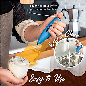 PowerLix Milk Frother Handheld Battery Operated Electric Whisk Beater Foam Maker For Coffee, Latte, Cappuccino, Hot Chocolate, Durable Mini Drink Mixer Without Stand Blue