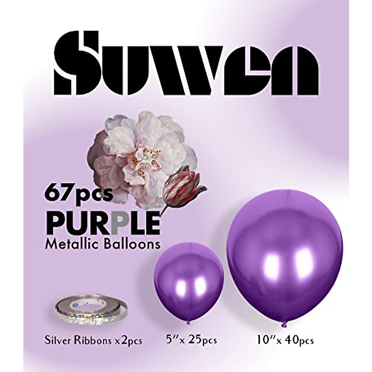 SUWEN Purple Metallic Balloons Kit 67PCS 10 Inch 5 Inch Different Sizes Latex Helium Shiny Chrome Dark Purple Balloons for Birthday Graduation Anniversary Party Decorations