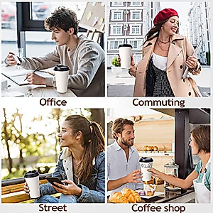 EBOOT 200 Pack Disposable White Paper Coffee Cup with Lids to Go Coffee Cups Bulk Hot/Cold Beverage Drinking Cups, Hot Paper Cups Bundle for Party Travel Home Restaurant Cafe (12 OZ)