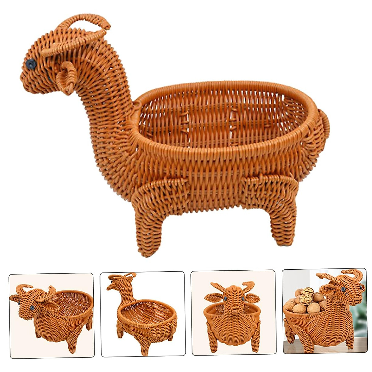 Ciieeo Daily Storage Basket Decorative Baskets Sundries Basket Wicker Storage Basket Snack Storage Serving Tray Bread Serving Basket Animal Shaped Rattan Basket Manual Snack Bowl Pp