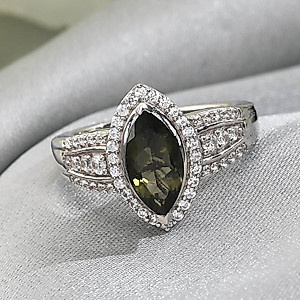SHOP LC Ct 1 925 Sterling Silver Moldavite Promise Ring for Women Jewelry Engagement Anniversary Wedding Promise Platinum Plated Zircon Bride Size 8 Birthday Gifts for Women
