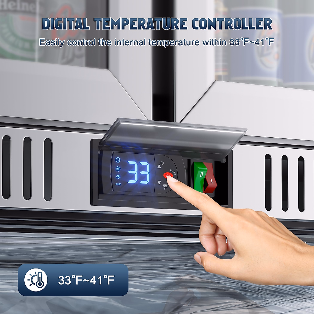 Coolski Back Bar Cooler Counter Height Beverage Refrigerator with 2 Glass Doors, Commercial Undercounter Display Fridge for Beer Soda Wine, 7.4 Cu.Ft. Capacity/LED Lighting/ETL NSF Approved