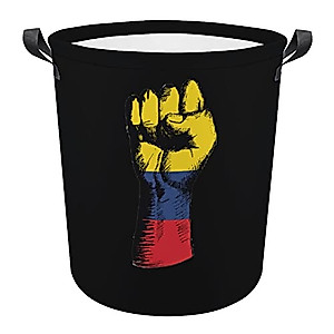 Colombian Flag Nation Spirit Laundry Hamper Round Canvas Fabric Baskets with Handles Waterproof Collapsible Washing Bin Clothes Bag