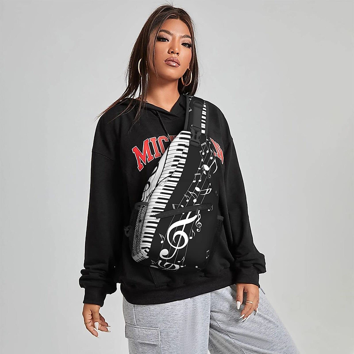 Dujiea Crossbody Backpack For Men Women Sling Bag, Piano Keys Music Note Chest Bag Shoulder Bag Lightweight One Strap Backpack Multipurpose Travel Hiking Daypack