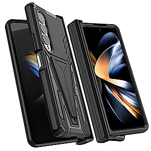 EAXER for Samsung Galaxy Z Fold 4 Case, Shockproof Heavy Duty Case Built-in Kickstand Hybrid Stand Hinge Protection Cover (Black)
