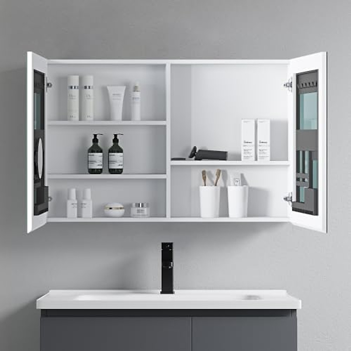 Vacolitel Luxury Rectangular Bathroom Medicine Cabinet with Mirror,Recessed or Surface Mount Bathroom Wall Cabinet,Beveled Edges,Engineered Wood (40"X26")